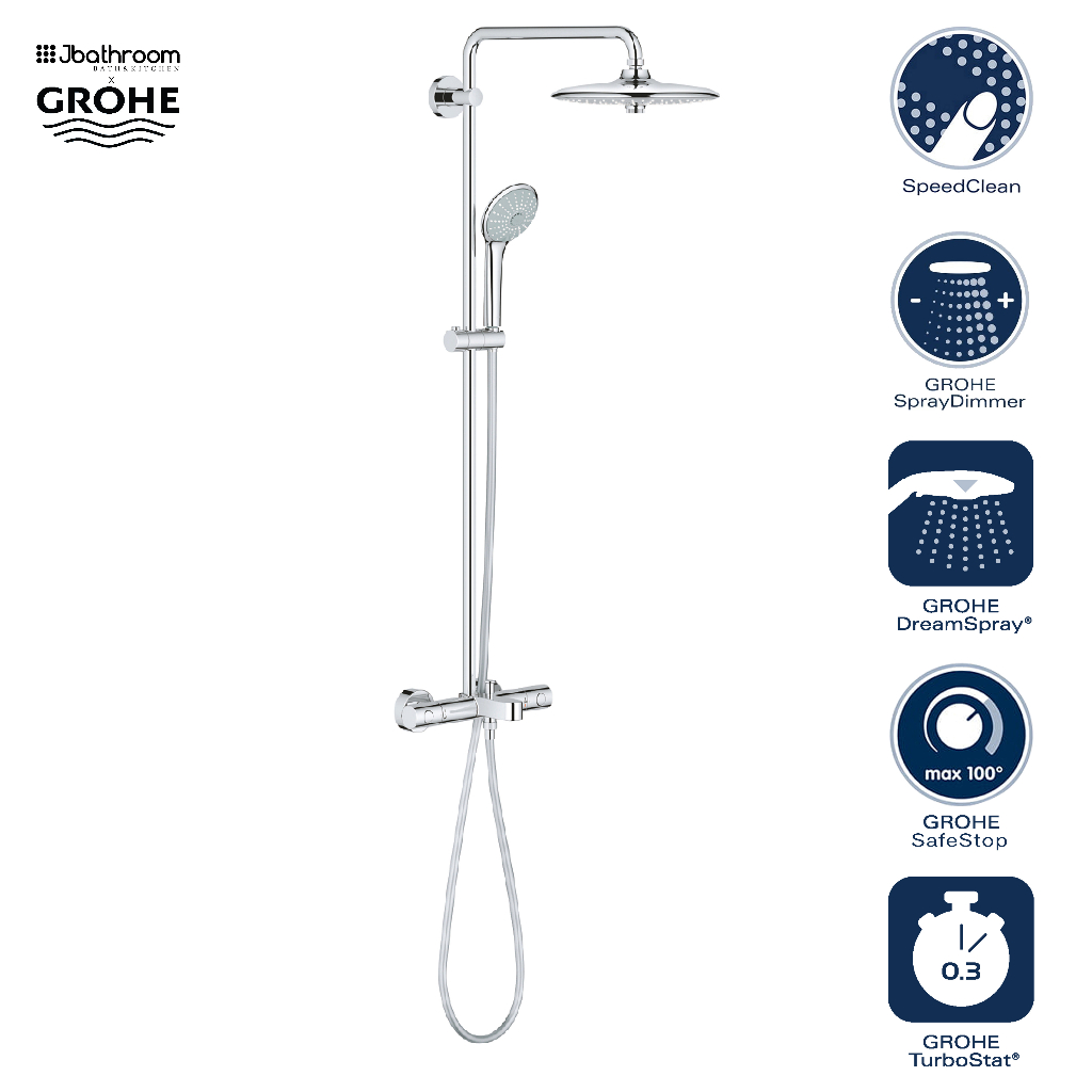 GROHE 26114002 Euphoria System 260 shower system with bath thermostat for wall mounting | Shopee ...