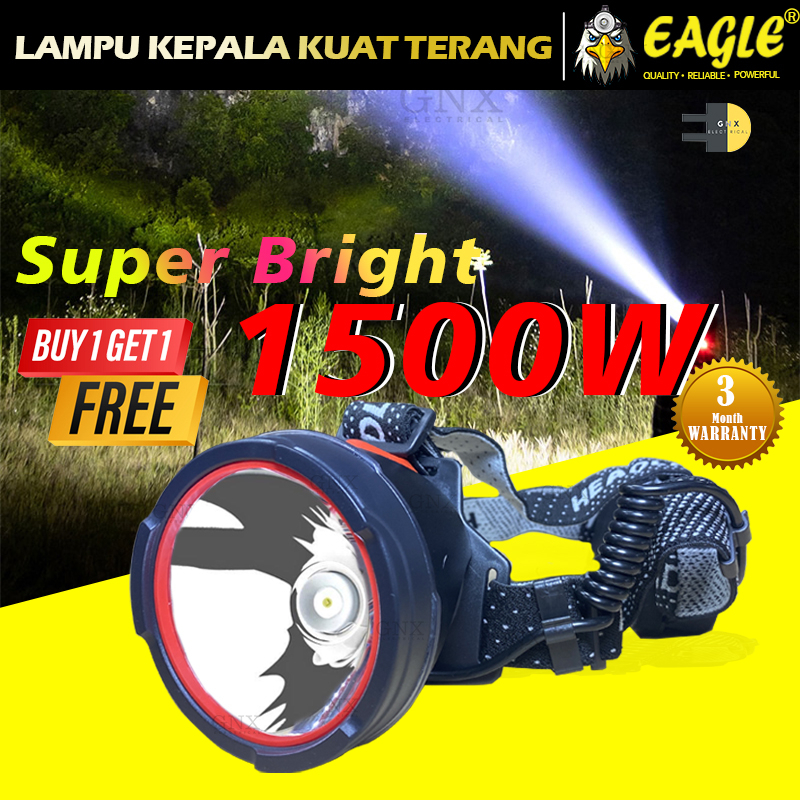 [Super Bright] 1500W LED Rechargeable Headlamp/Lampu Suluh Kepala/Lampu ...
