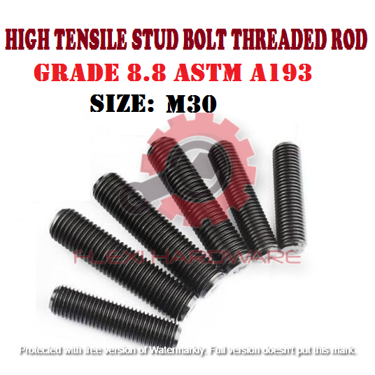 Grade 8.8 - M30 HIGH TENSILE STUD BOLT THREADED ROD / THREADED BAR High ...
