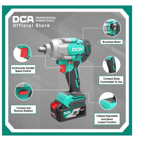 DCA Cordless 20V Cordless Impact Wrench ADPB298 ADPB488 Impact Gun ...