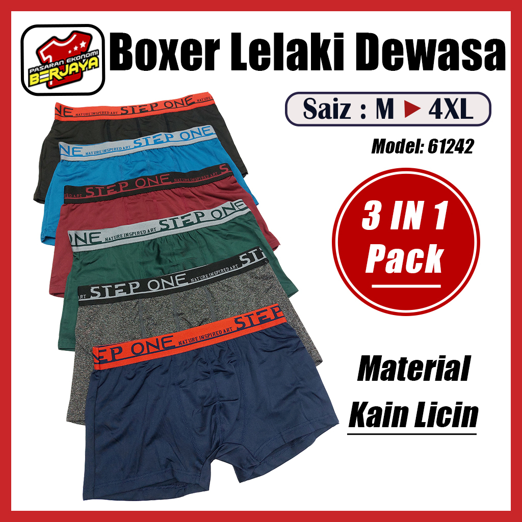 Boxer Lelaki Dewasa#61242/3 IN 1 PACK(RANDOM COLOURS)/Pakaian Dalam ...