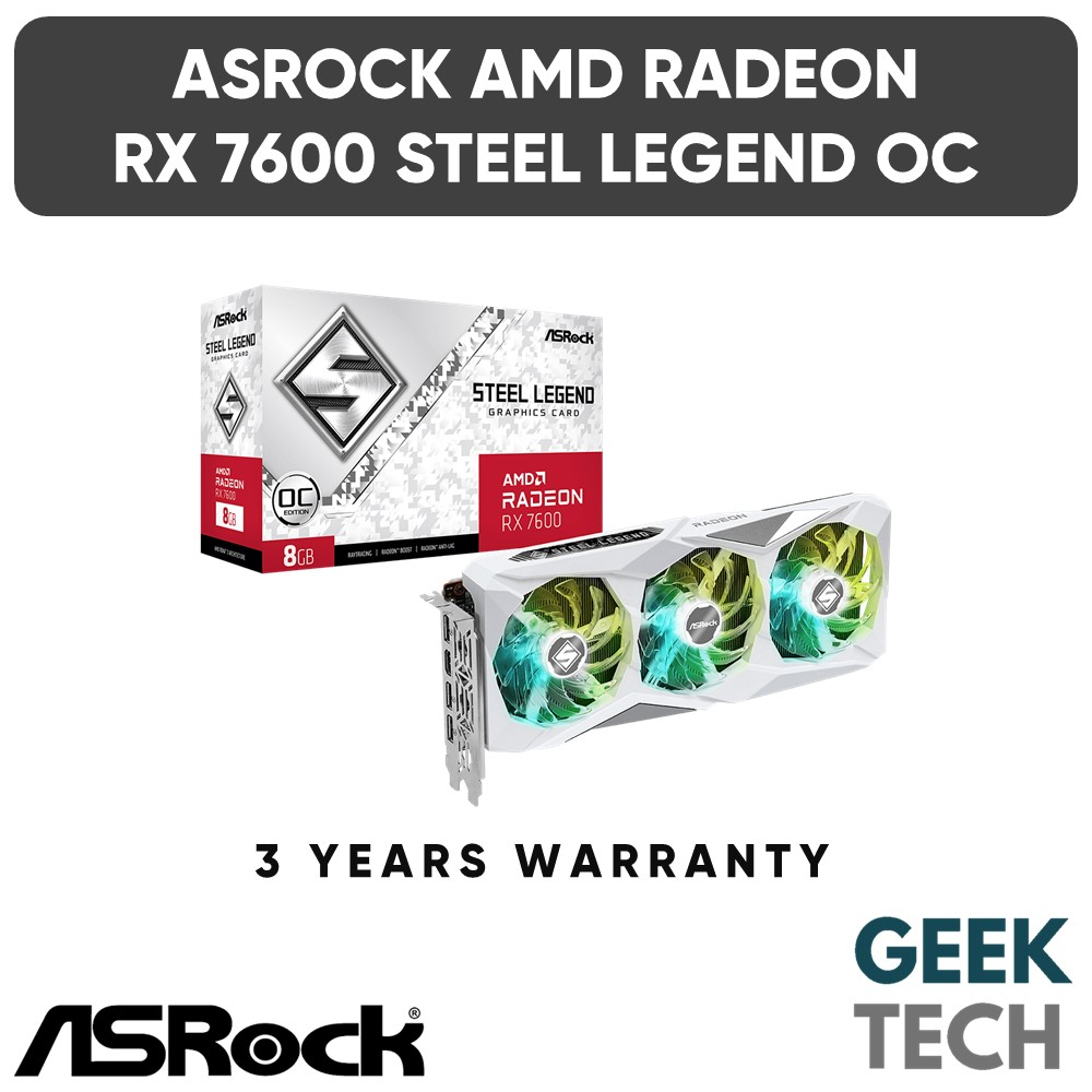 ASRock AMD Radeon RX 7600 Steel Legend OC 8GB GDDR6 128-bit Graphics ...