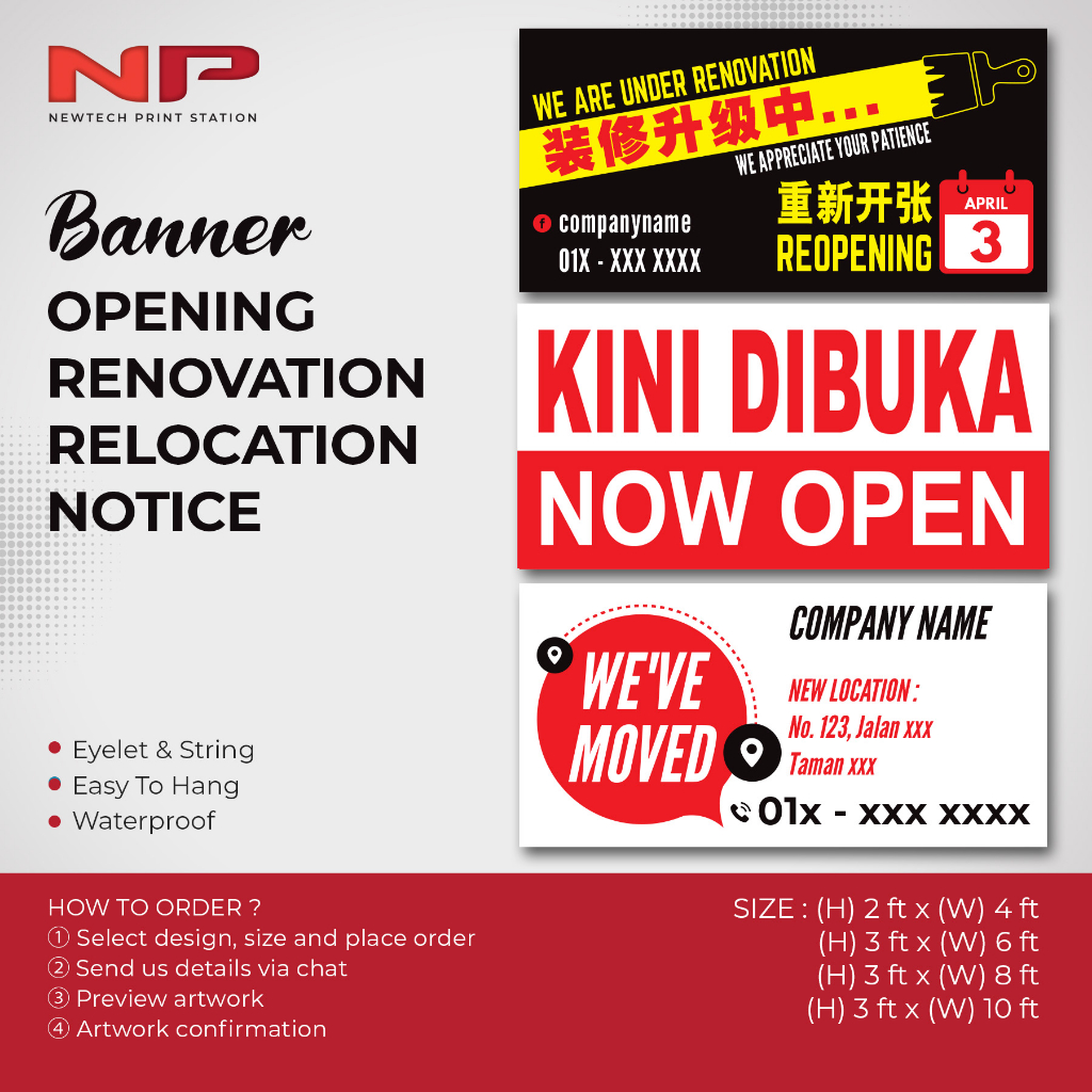 BANNER KINI DIBUKA / OPENING SOON / RENOVATION / RELOCATION / WE'RE ...