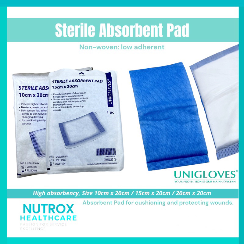 Unigloves Sterile Absorbent Pad (Gamgee) – (1 Piece) High Absorbency ...