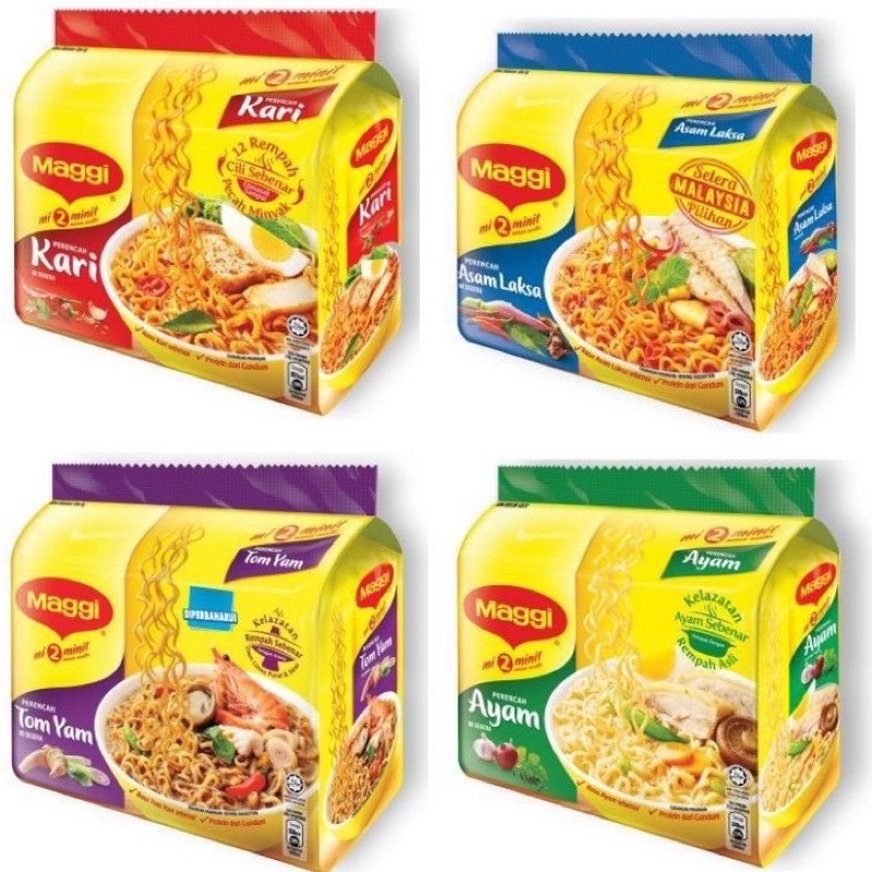 Maggie Mee curry / chicken / Tom yum / Asam Laksa 5X79g | Shopee Malaysia