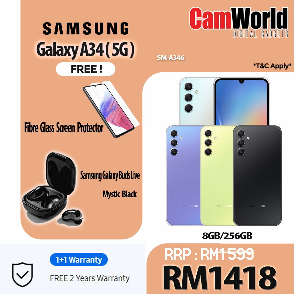 Samsung Galaxy A34 5G ( SM-A346 ) ( 8GB + 256GB ) With Buds Live ...