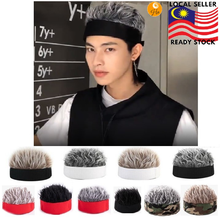 Topi Rambut Palsu Lelaki Wig Hair Hat For Men and Women Topi Naruto ...