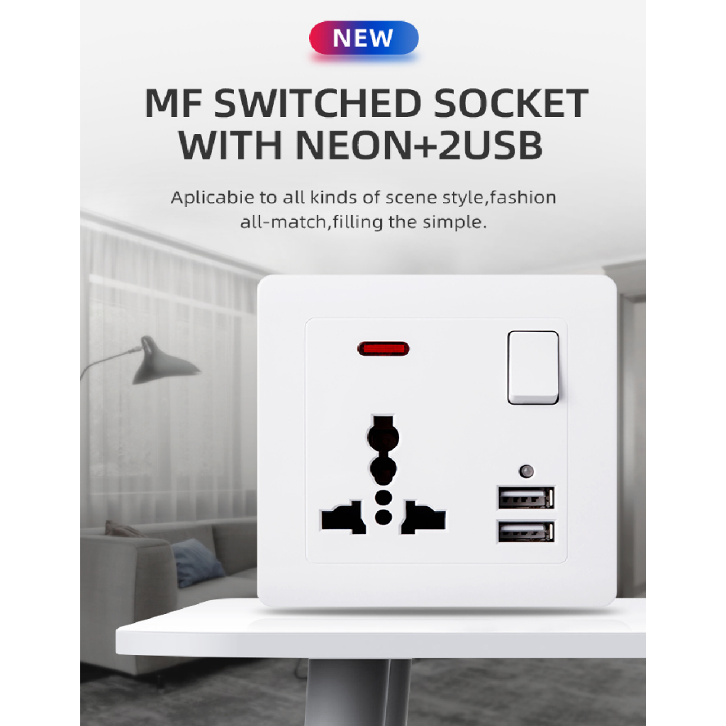 [WHITE] HIGH QUALITY UNIVERSAL SINGLE 13A WALL SWITCH SOCKET USB PLUG ...