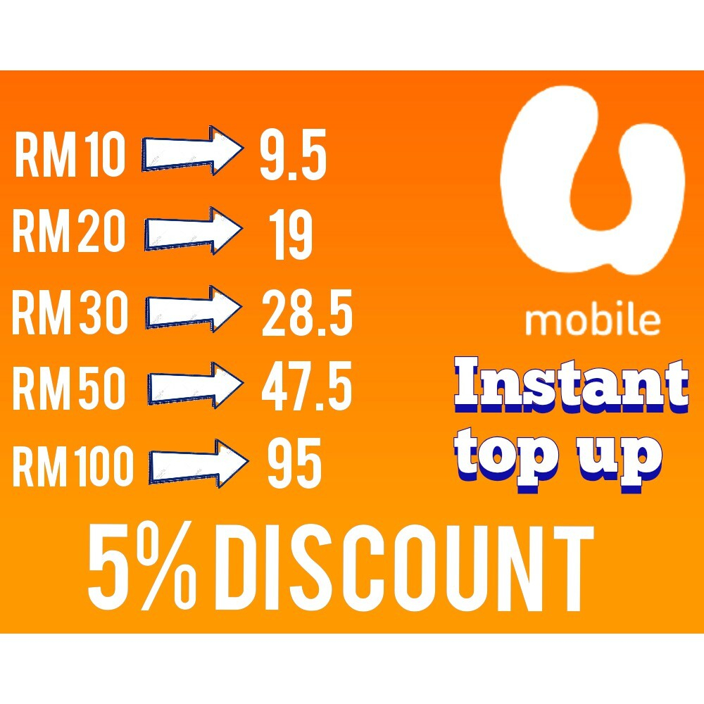 4% U Mobile Reload | U Mobile Topup | Instant Reload (NEW) | Shopee Malaysia