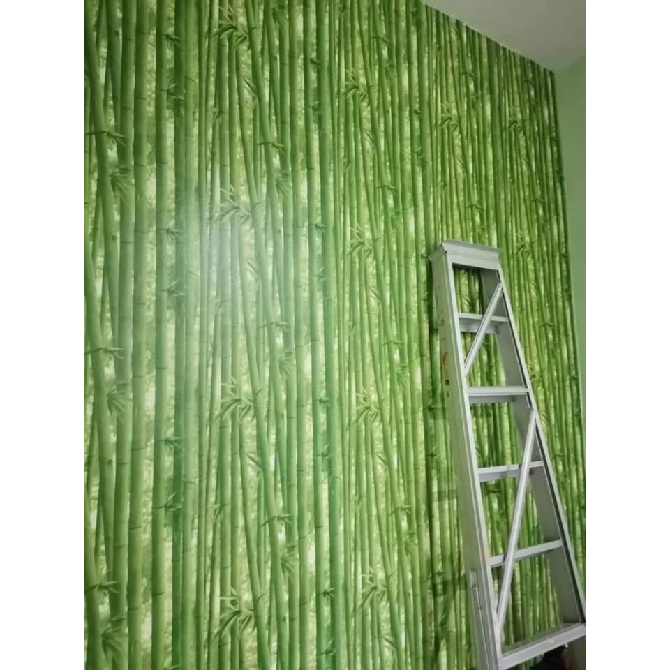 PVC Wallpaper Buluh Bamboo Bedroom wall Sicker Papan Balak Waterproof ...