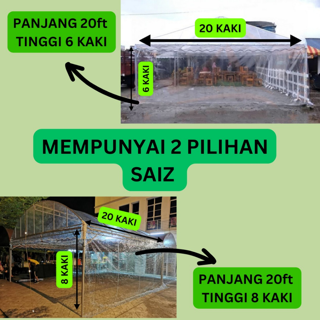 KAIN TEPI KHEMAH / SIDEWALL TRANSPARENT / LUTSINAR / JERNIH SAIZ 20FTX8FT DAN 20FTX6FT UNTUK ...