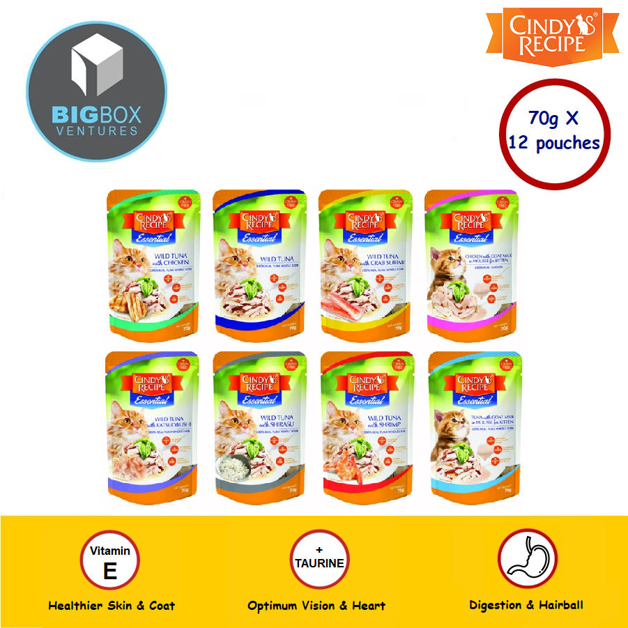 Cindy's Recipe Essential Wet Cat Food Pouch 70G (8 Flavours) [1x12 ...