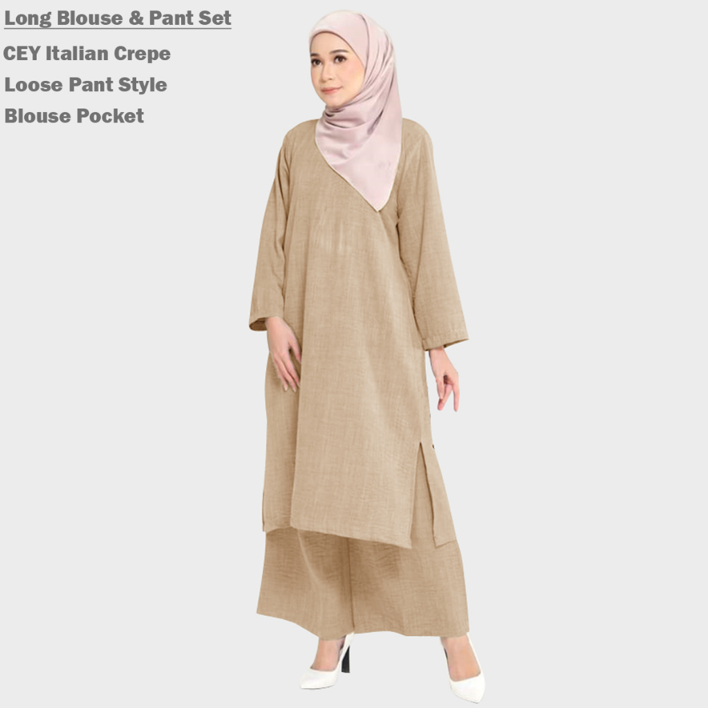 Muslimah Suit Long Blouse Dan Loose Seluar Warda Set / CEY Italian ...