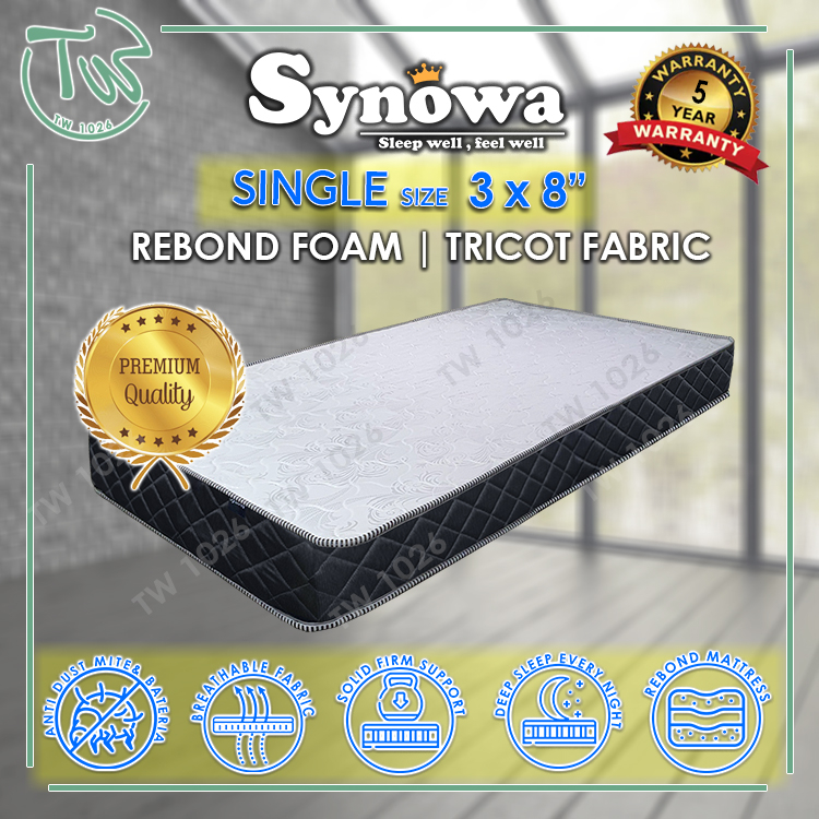 TW【SINGLE】SYNOWA 3x8“ INCH Single Size Rebond Foam Mattress Black ...