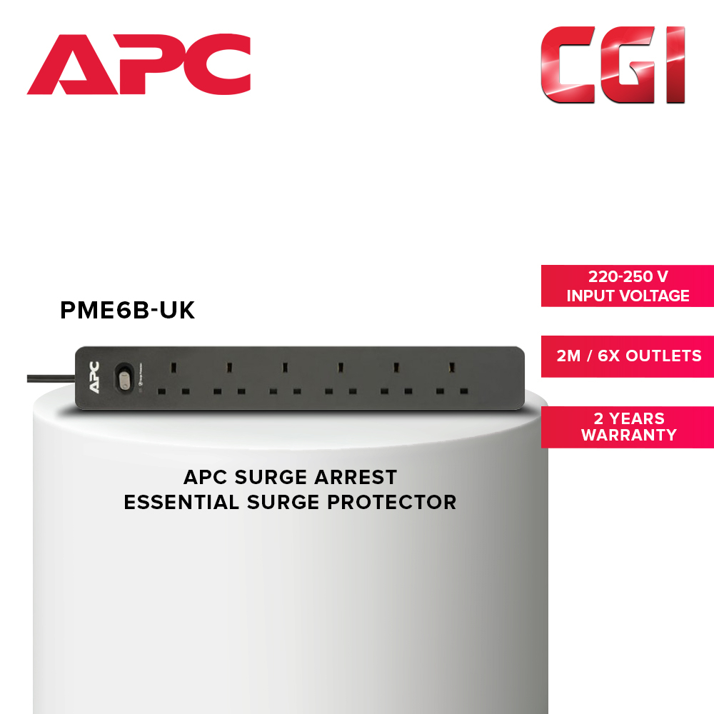 APC SurgeArrest Essential 250V 6 Outlets Surge Protector (2m) PME6B-UK ...
