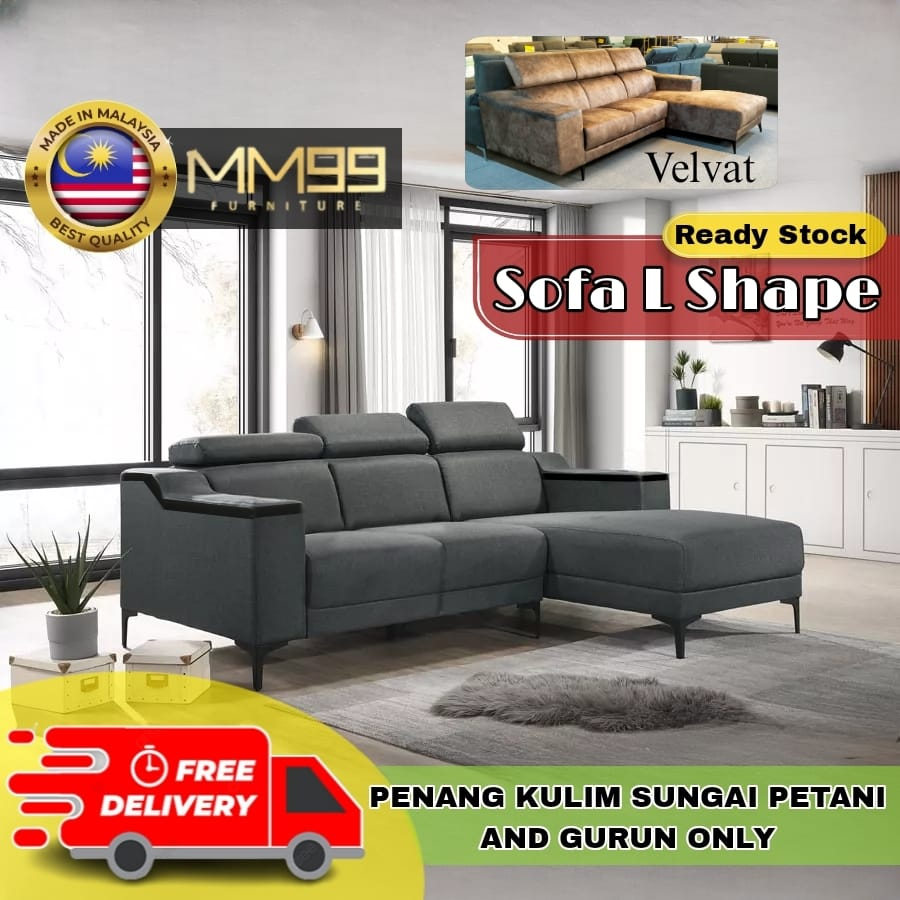 FREE DELIVERY-MM99- 3 Seater Sofa Set L Shape Sofa Adjustable Headrest ...