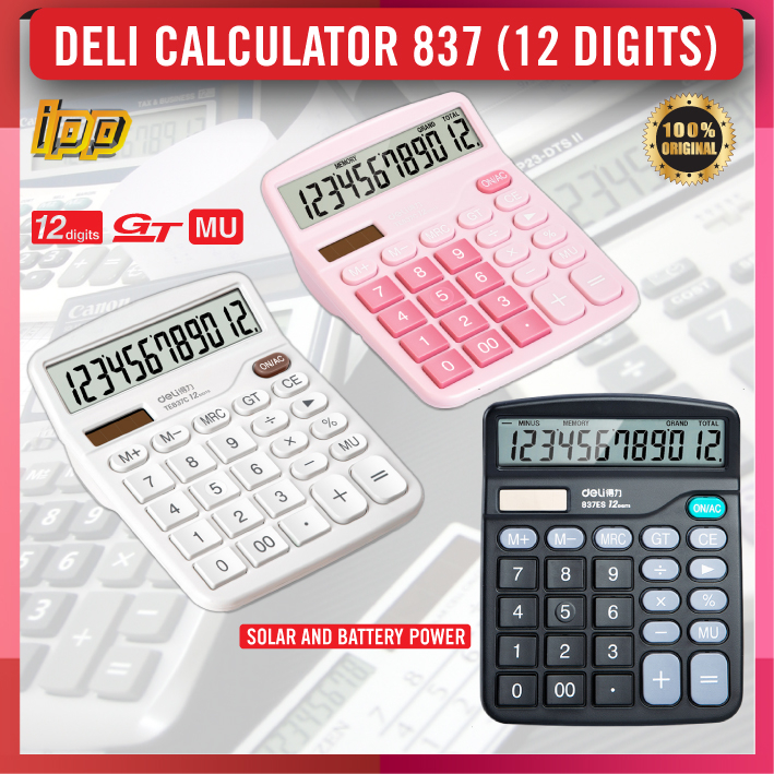 Deli 12-Digit Solar Dual Power Calculator 837 | Shopee Malaysia