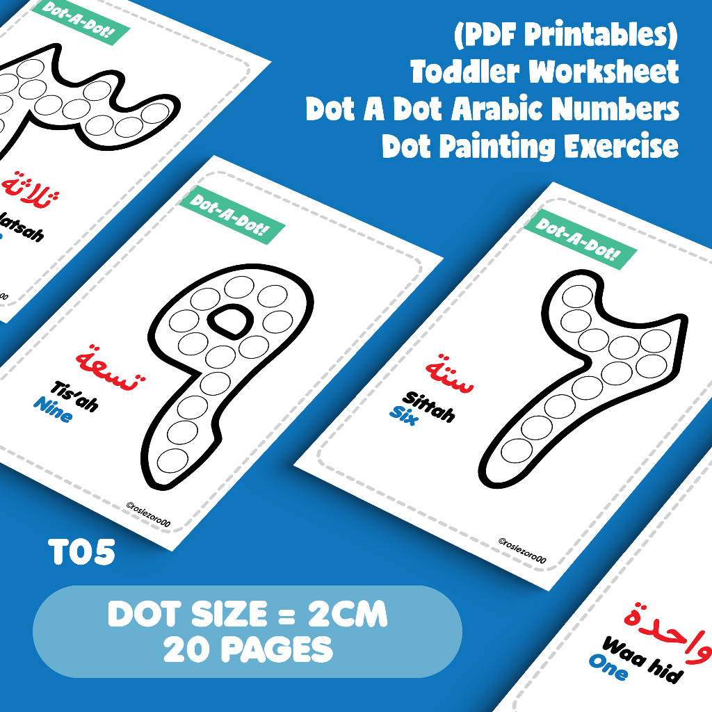 T05 (PDF Printables) Toddler Worksheet Dot A Dot Arabic Numbers - Dot ...