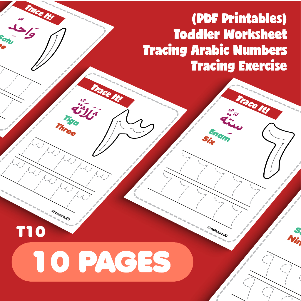 T10 (PDF Printables) Toddler Worksheet Tracing Arabic Numbers - Tracing ...