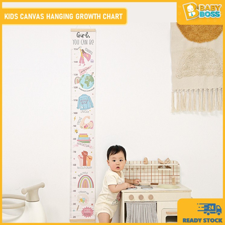 BabyBoss Kids Hanging Growth Chart Wood Frame Fabric Canvas Height ...