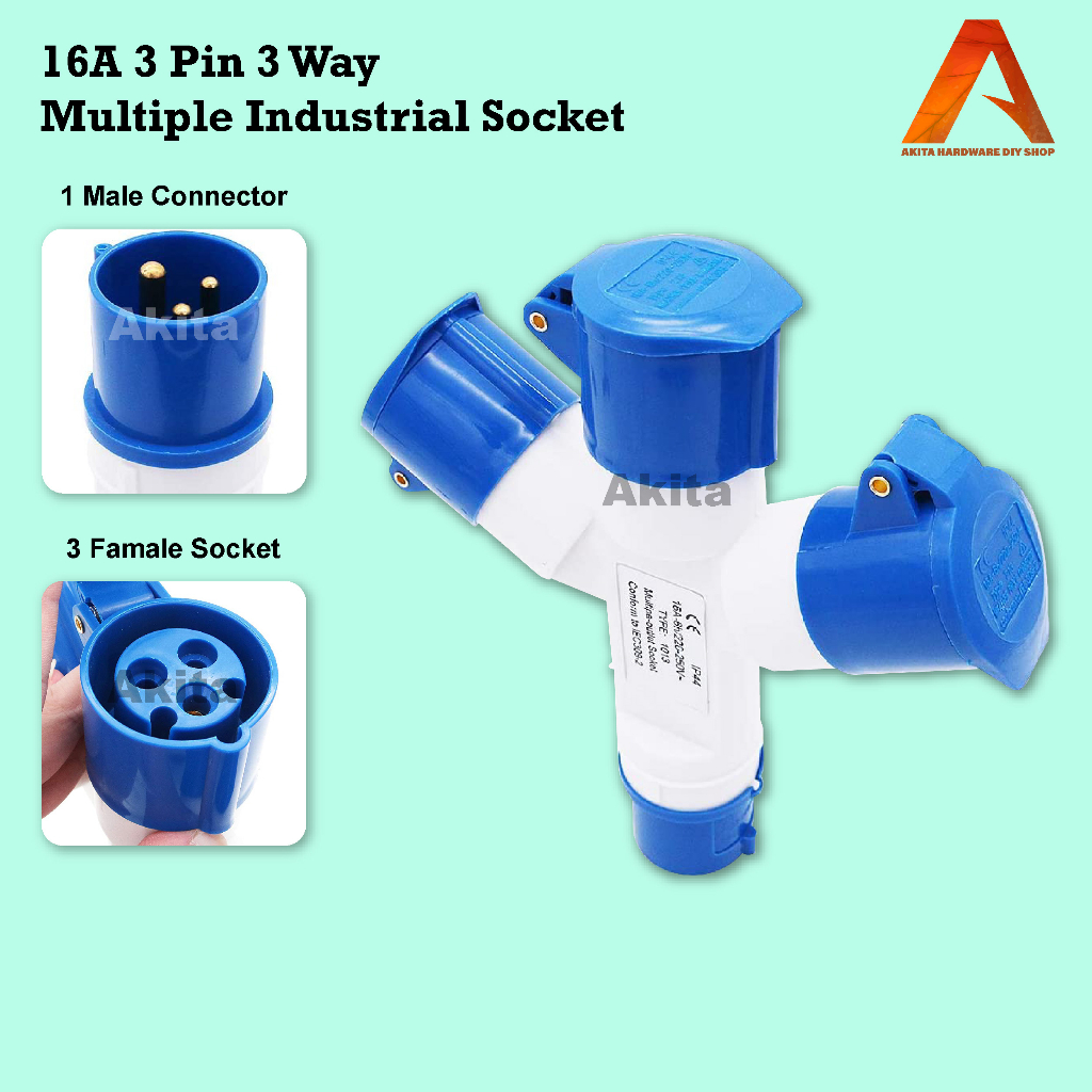 IP44 16A 3 Pin 3 Way Waterproof Industrial Multiple Plug Socket 240V Wall Socket, Panel Socket ...