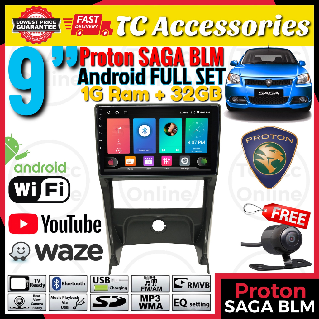 (Proton SAGA BLM / SAGA FLX) 9" Android 2-DIN Car Player IPS Screen 2GB ...