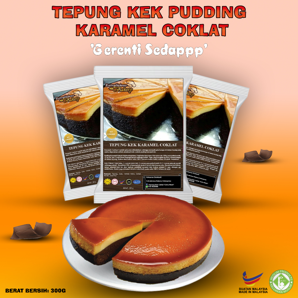 (PROMO) TEPUNG KEK COKLAT PUDDING KARAMEL | Shopee Malaysia