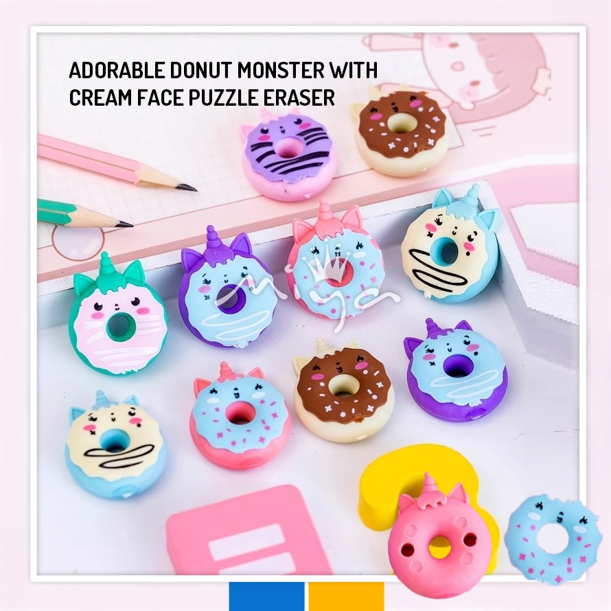 MIYA WERKSTATT Adorable Unicorn Donut Monster with Cream Face Puzzle Eraser Rubber (Random Color ...