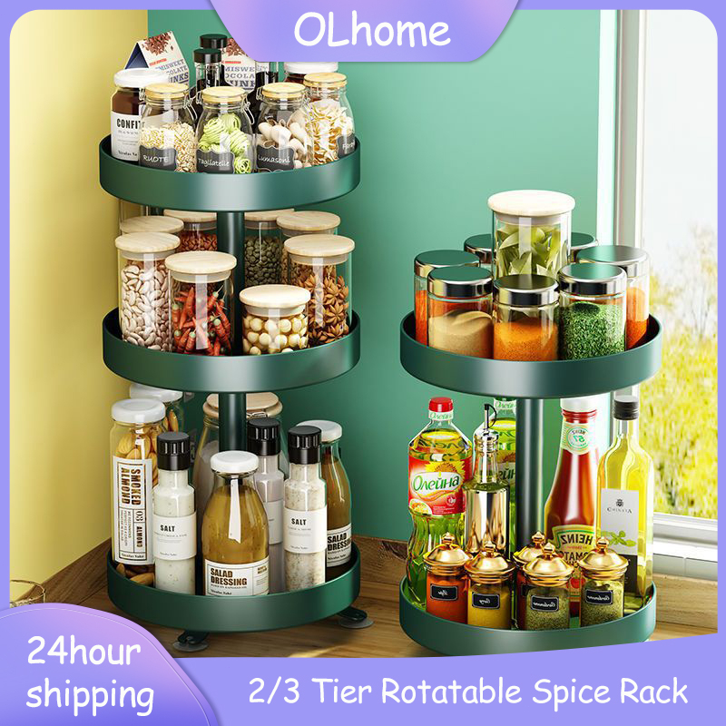 2/3 Tier Rotatable Spice Rack Rotating Kitchen Storage Rack Seasoning ...
