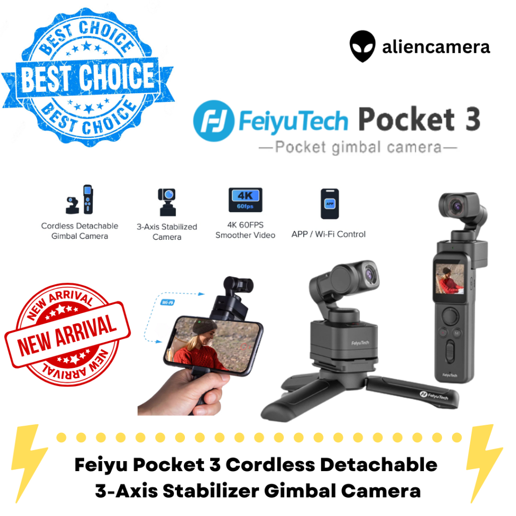 Feiyu Pocket 3 Cordless Detachable 3-Axis Stabilizer Gimbal Camera ...