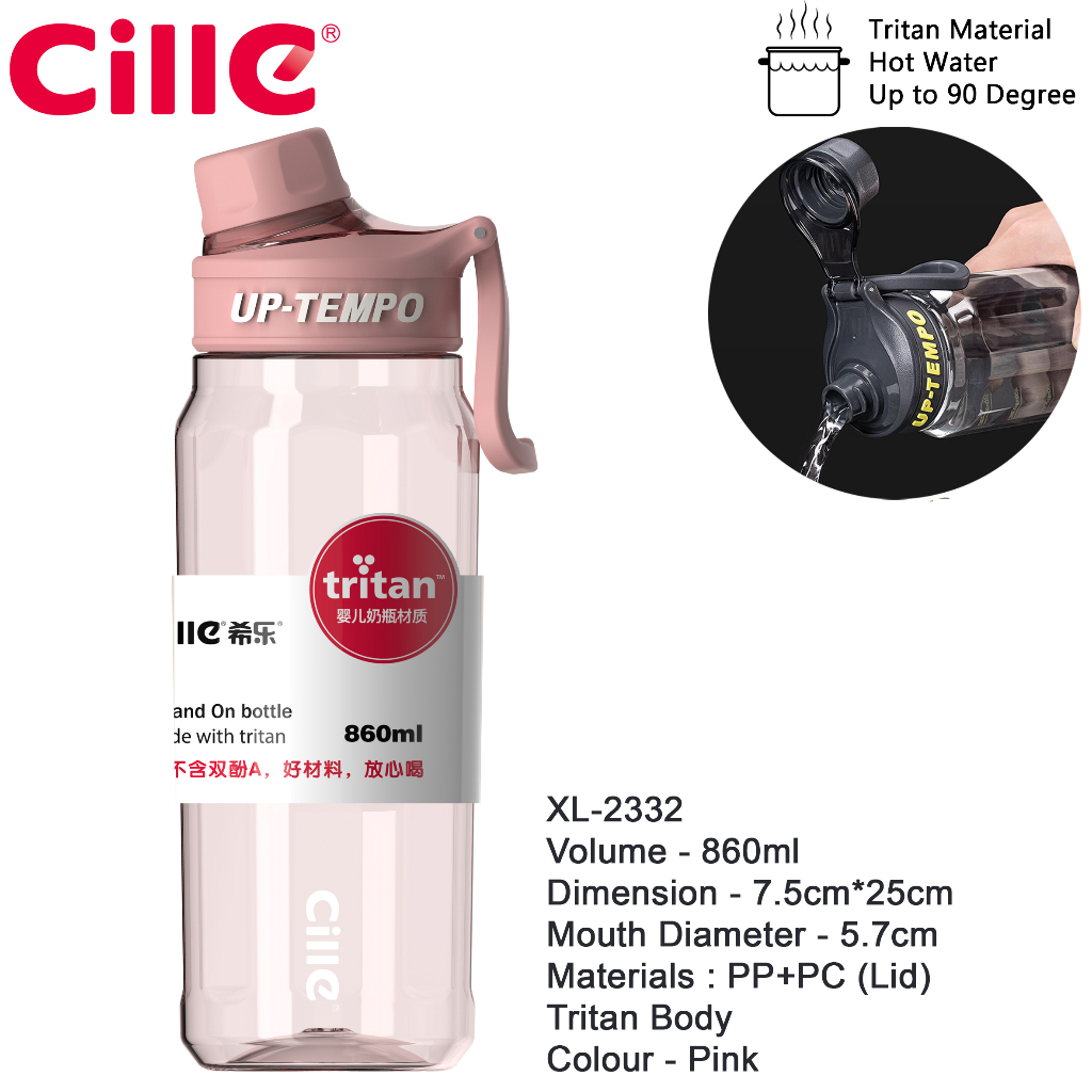 Cille 620ml/860ml/1.24L Direct Drink Large Capacity Leakproof Tritan BPA-Free Water Bottle ...