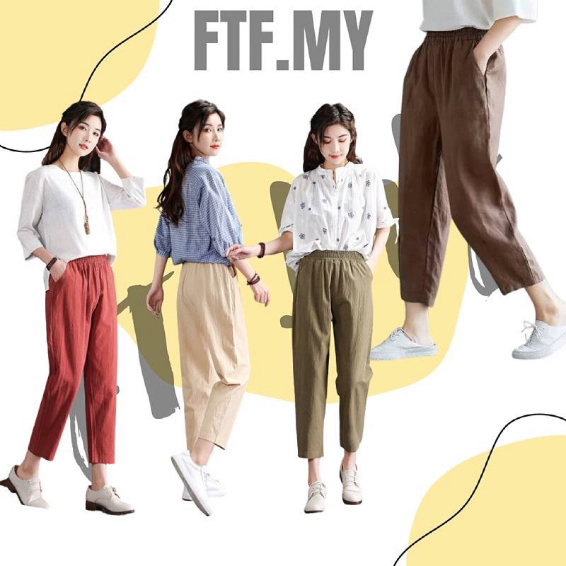 Women Cotton Linen Cropped Trousers Loose Casual Pants Plus Size High ...