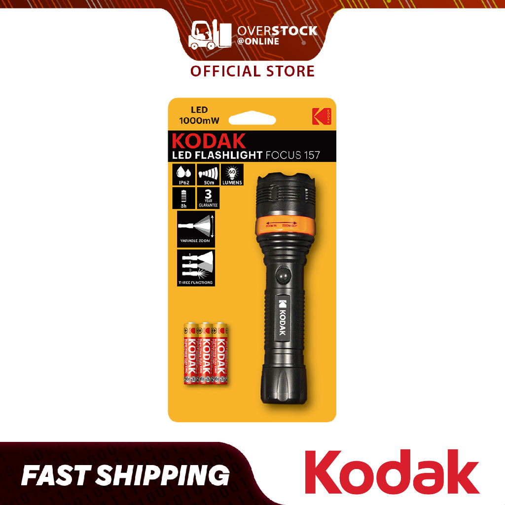KODAK LED Flashlight Focus 157 with 3 Flash Light & Variable Zoom ...