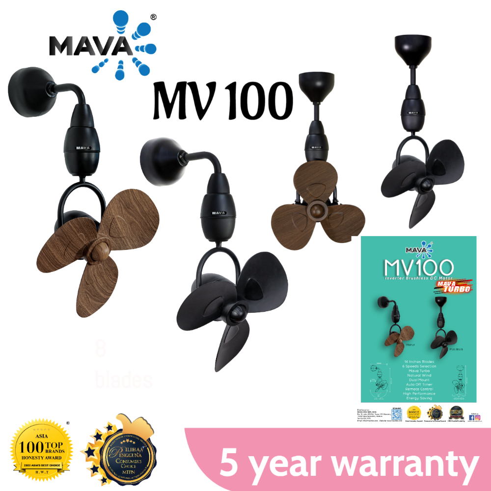 MAVA MV100 Corner Fan Wall Fan with Remote Control MS16 / 16'' Wall /Ceiling Fan Designer Fan ...