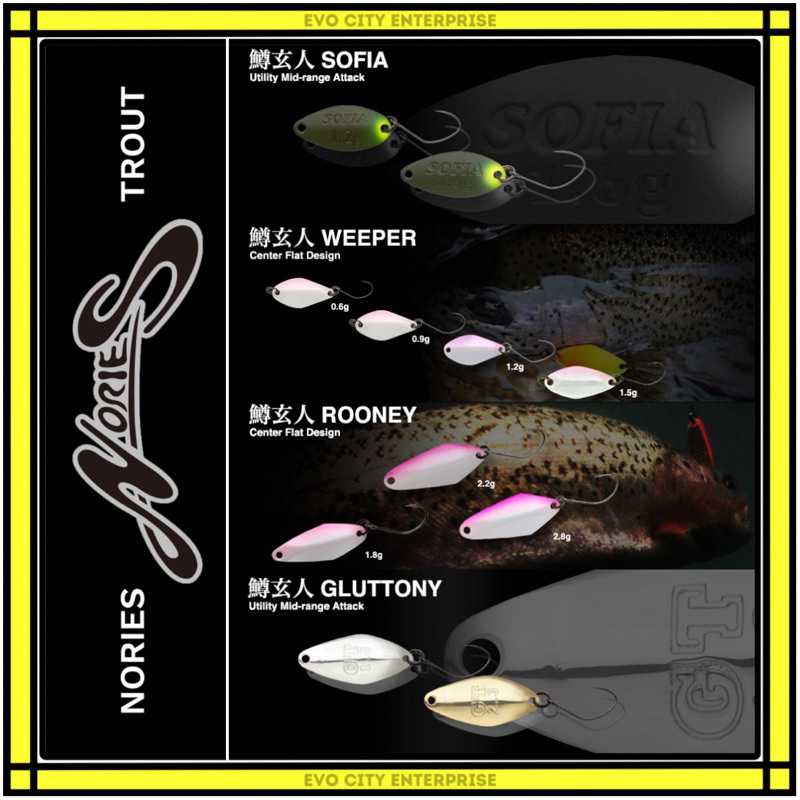 Nories Masukurouto Spoon Sofia (1.2g) / Weeper (1.5g) / Rooney (1.8g/2.2g) / Gluttony ( 1.8g/2 ...