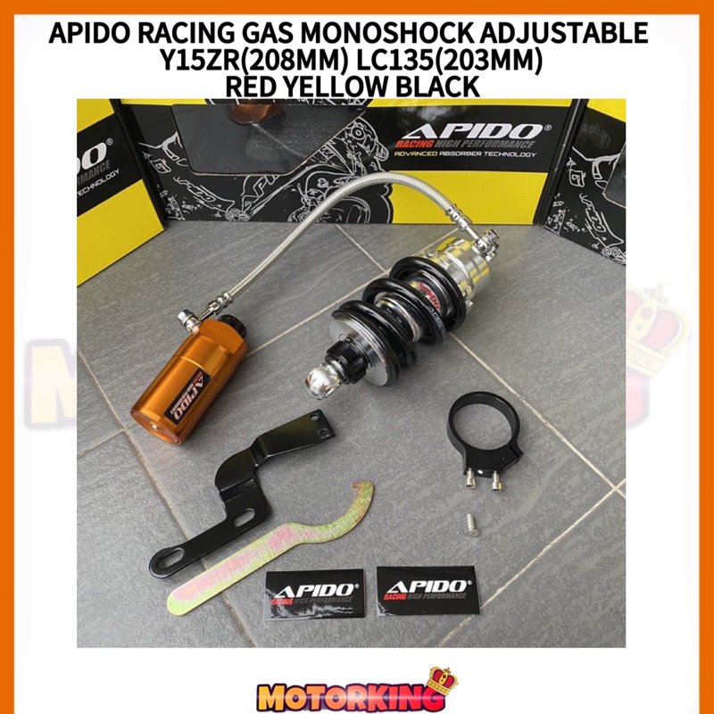 APIDO RACING GAS MONOSHOCK ADJUSTABLE Y15ZR LC135 208MM 203MM BLACK ...