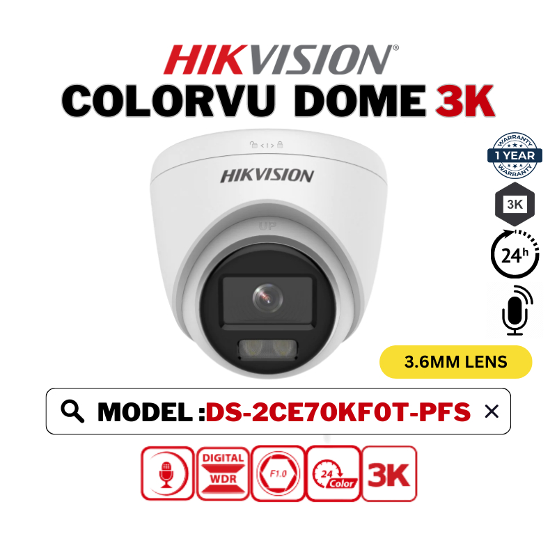 HIKVISION CCTV ColorVu Full Time Colour Audio Analog 3K Full HD Fixed ...