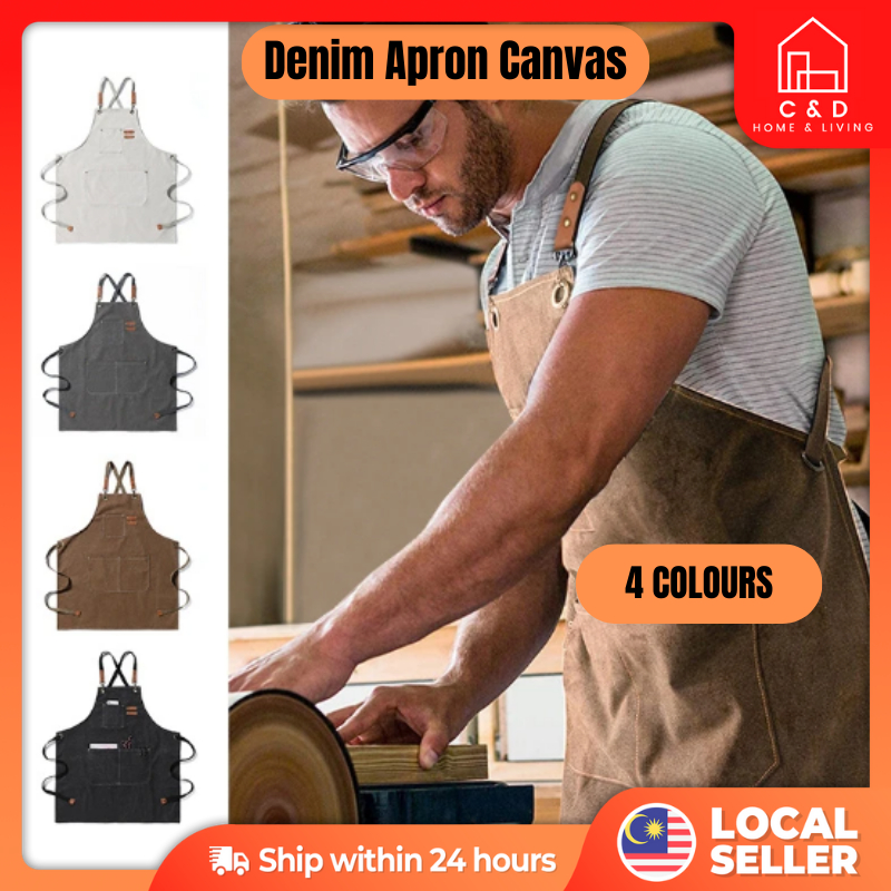 canvas apron kitchen water proof cafe apron hitam kedai makan coffee ...
