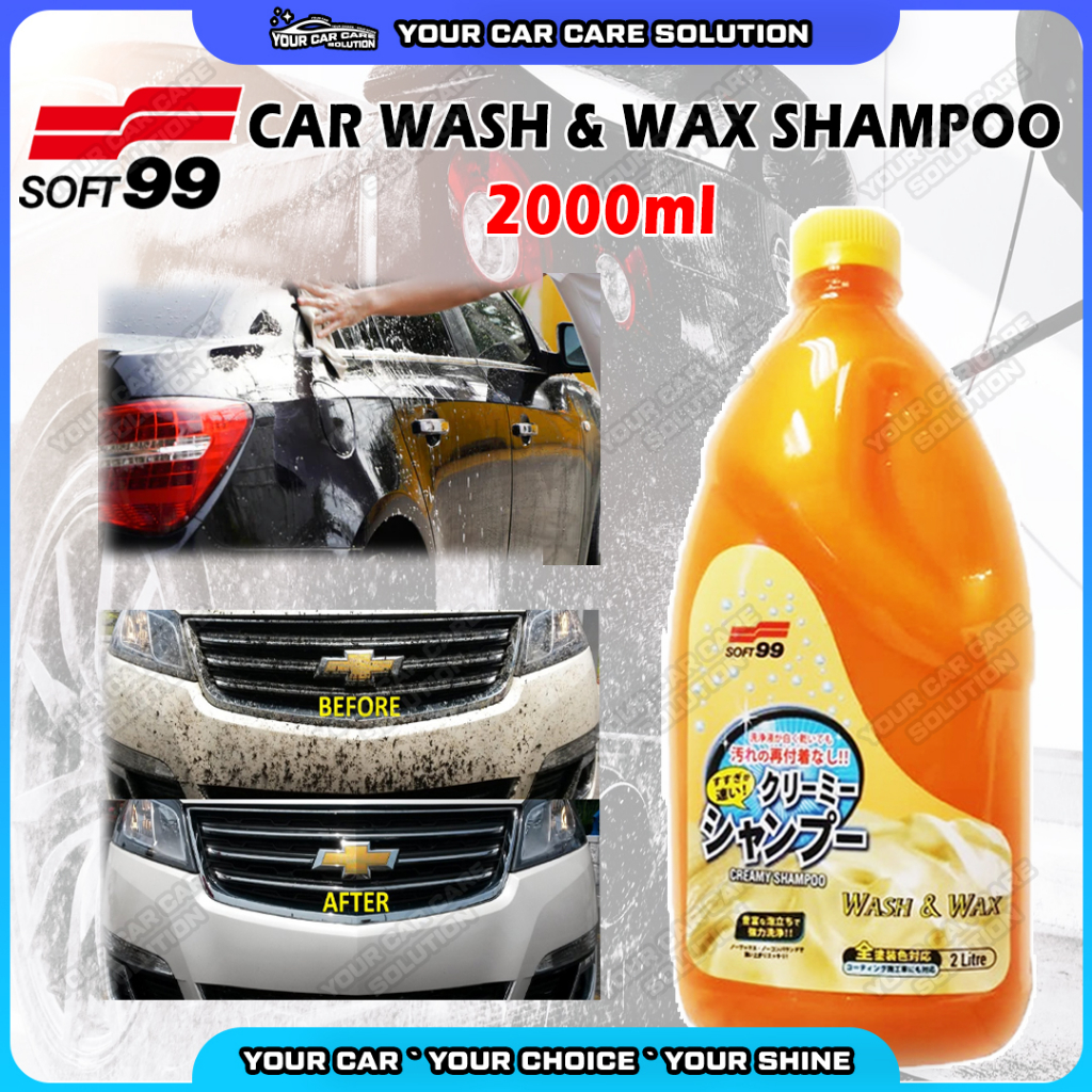 🌱 Soft 99 Soft99 Car Wash & Wax Yellow Shampoo 2000ml Clean Dirts Easy Exterior Car Care Syampu ...