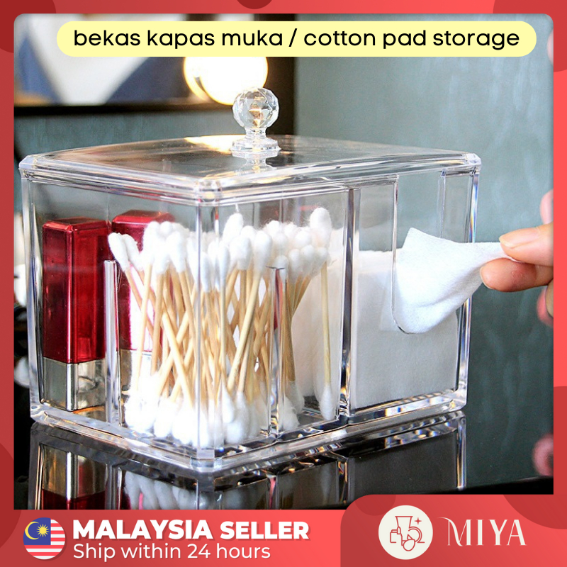 4 Grid Acrylic Cotton Pad Bud Organizer Storage Box Transparent With ...