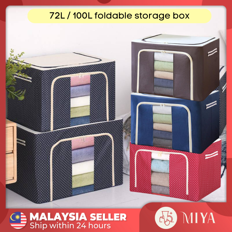 72L / 100L oxford foldable storage box with steel frame large capacity cloth toy storage ...