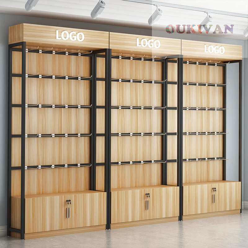 Adjustable Layer Display Rack With Storage Cabinet With Key Lock Rak ...