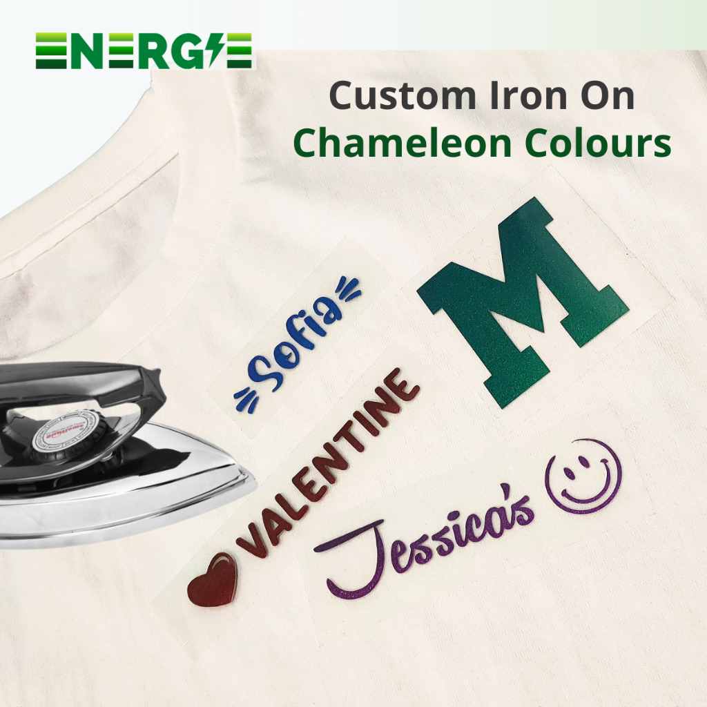 ENERGIE Iron On Sticker Chameleon Colours Custom Sticker Baju Stiker ...