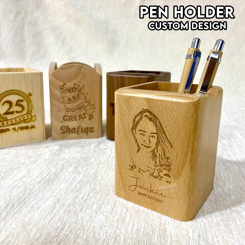 Wood Pen Holder Personalized Laser Engraving Custom Design Gift Name ...