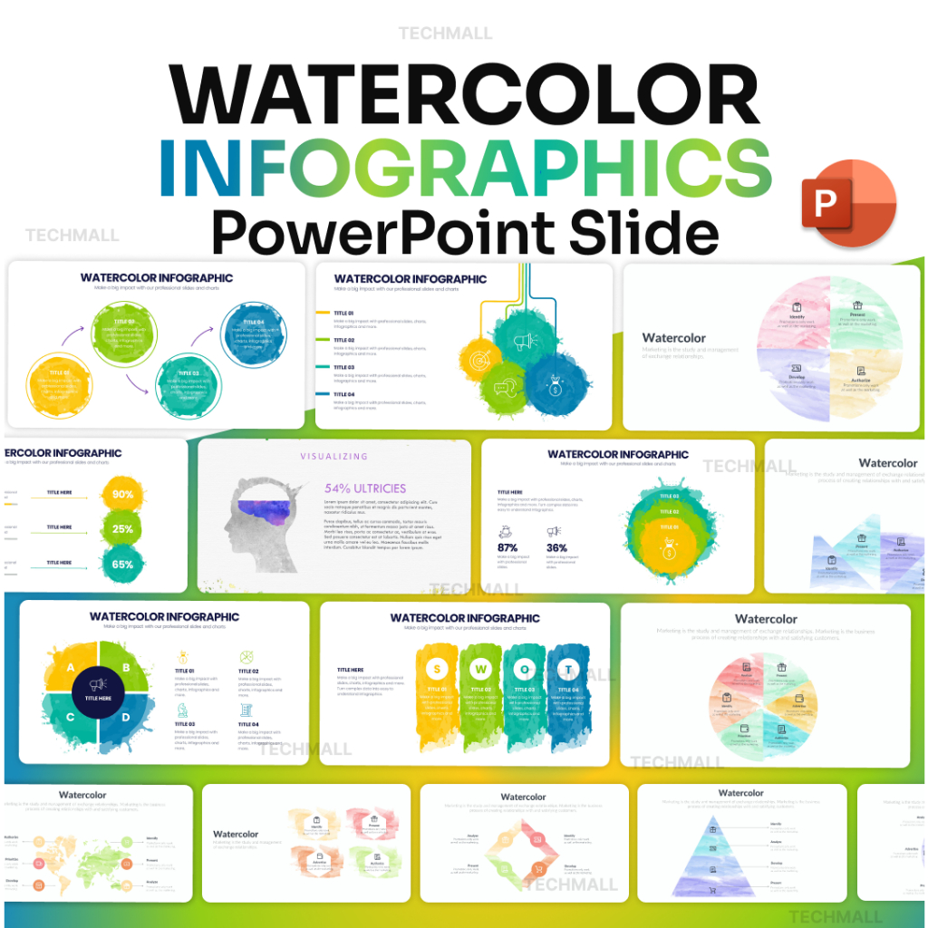 Watercolor Infographics PowerPoint Presentation Template | Easy Edit | Colorful Vector | Shopee ...