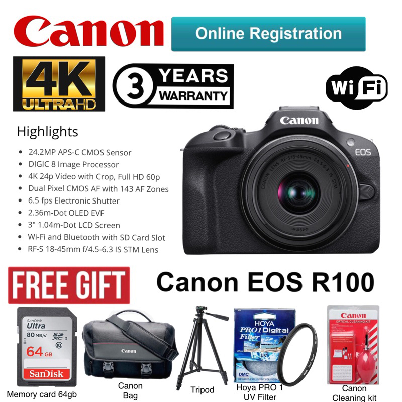 CANON MALAYSIA SET CANON EOS R100 18-45mm Kit Lens Full packages ...