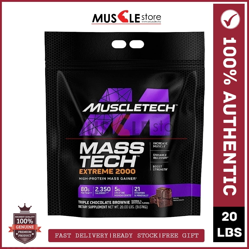MuscleTech Mass-Tech Extreme 2000 20lbs Muscle Builder Whey Protein ...