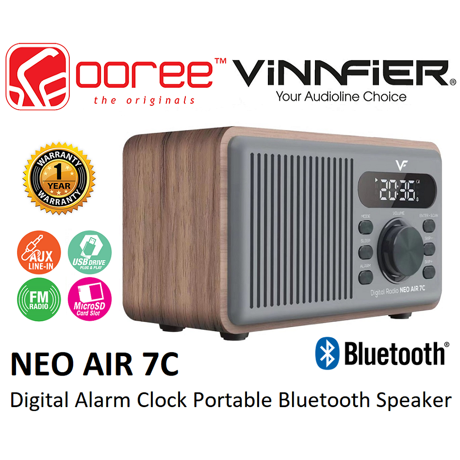VINNFIER NEO AIR 7C DIGITAL ALARM CLOCK PORTABLE BLUETOOTH SPEAKER WITH ...
