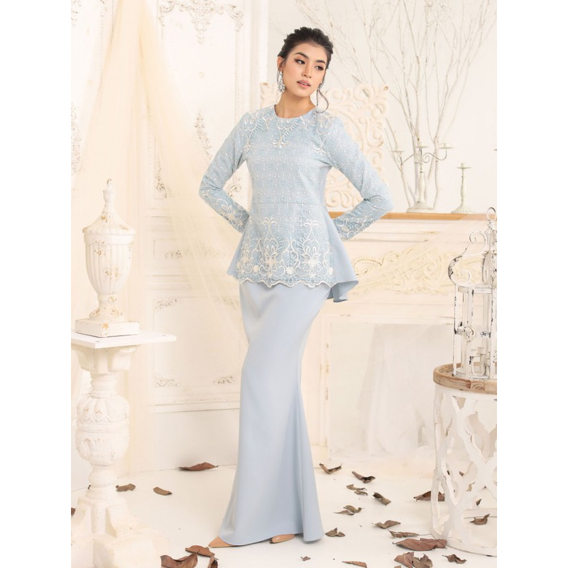 Chanell Kurung Jlabella Baby Blue Lace Baju Raya | Shopee Malaysia