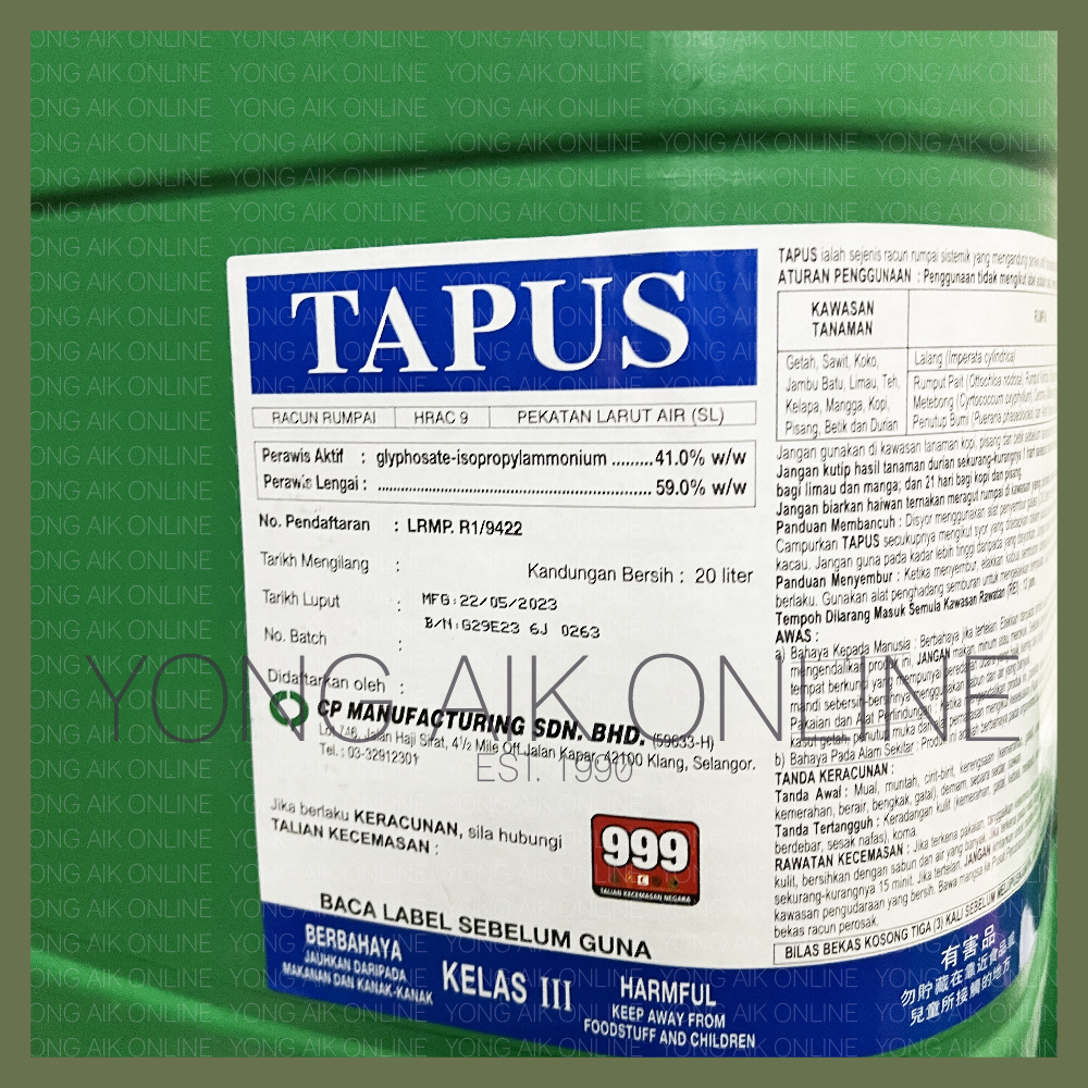 20L Racun TAPUS Glyphosate 41.0% | Racun Rumput | Herbicide | Weed ...